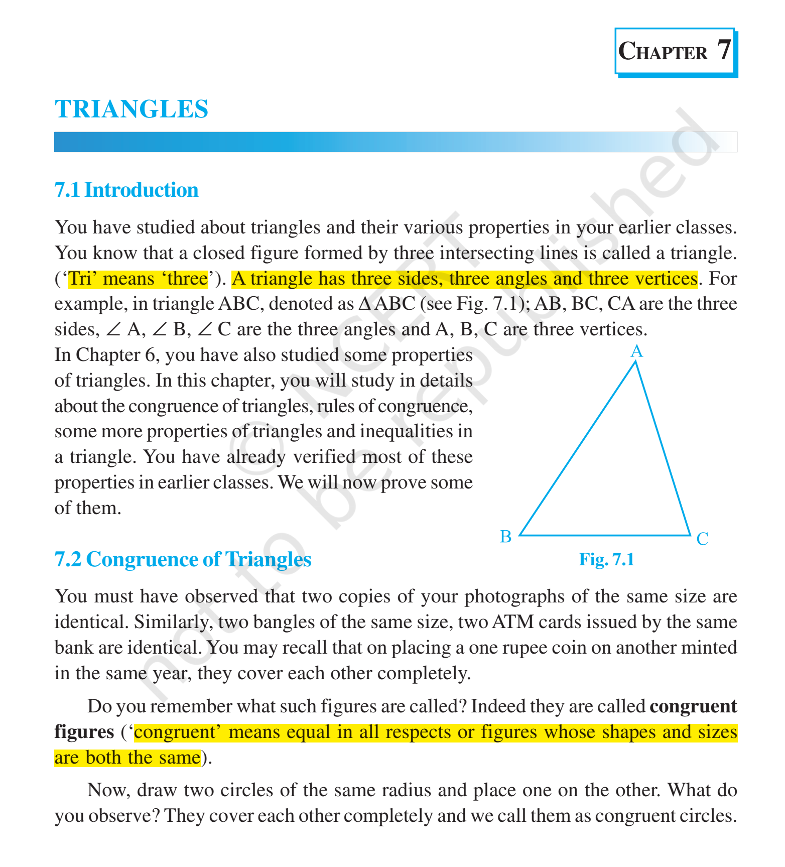 NCERT Book Class 9 (Maths) Chapter 7 Triangles