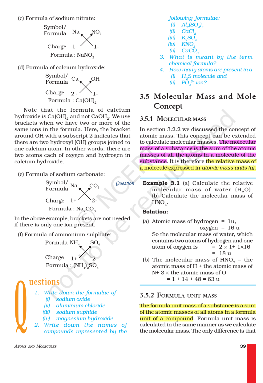NCERT Book Class 9 (Science) Chapter 3 Atoms & Molecules