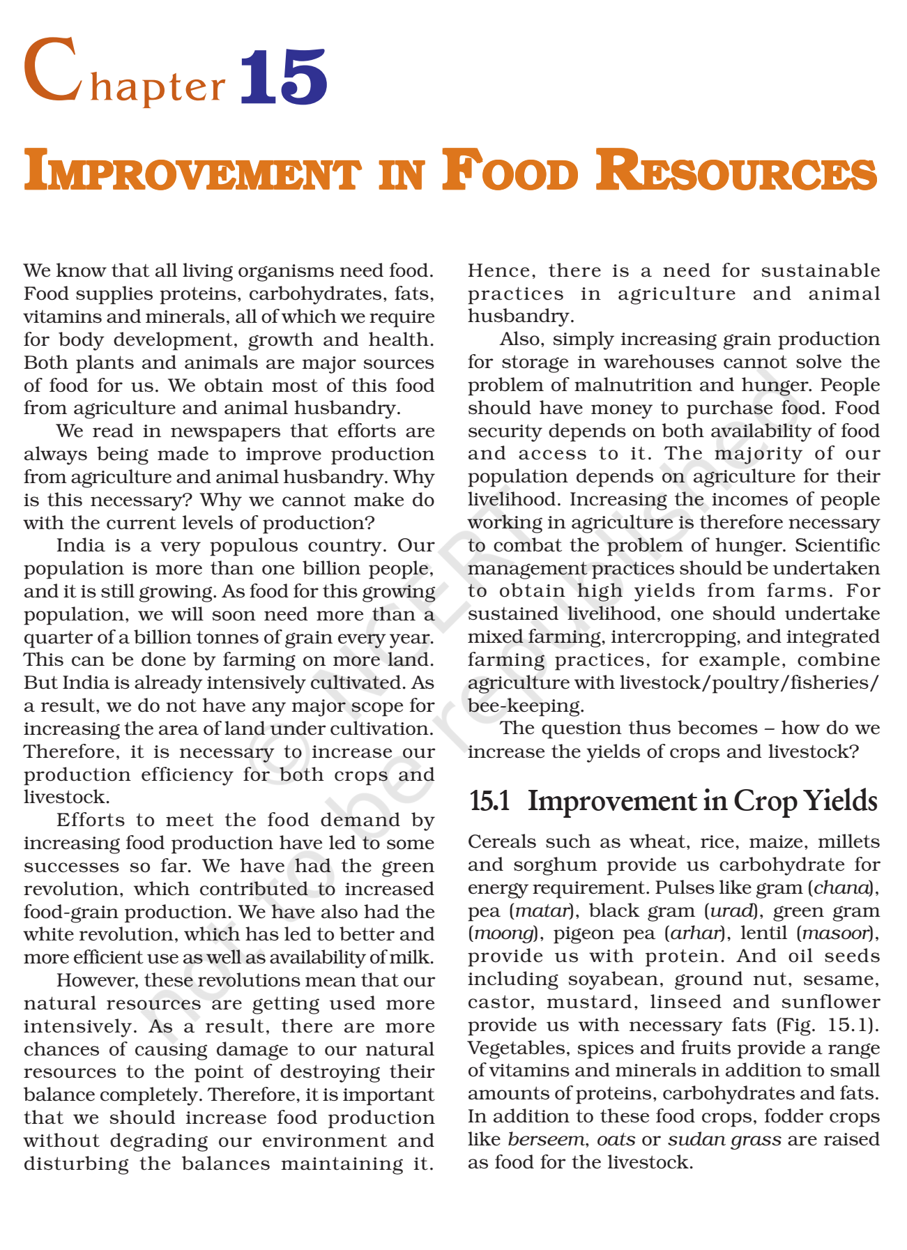 NCERT Book Class 9 (Science) Chapter 15 Improvement in food Resources.