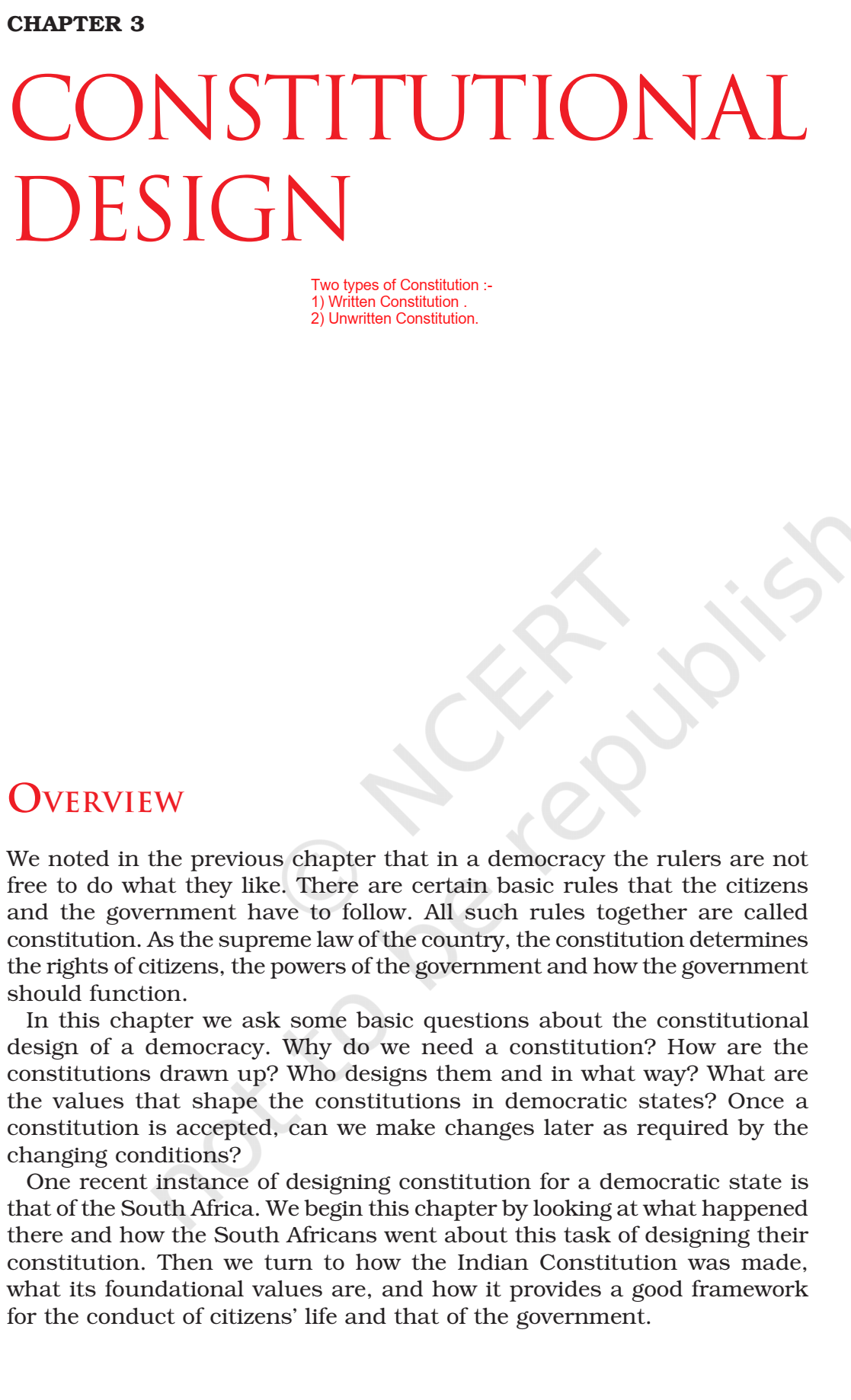 NCERT Book Class 9 Social Science (Civics) Chapter 3 Constitutional ...