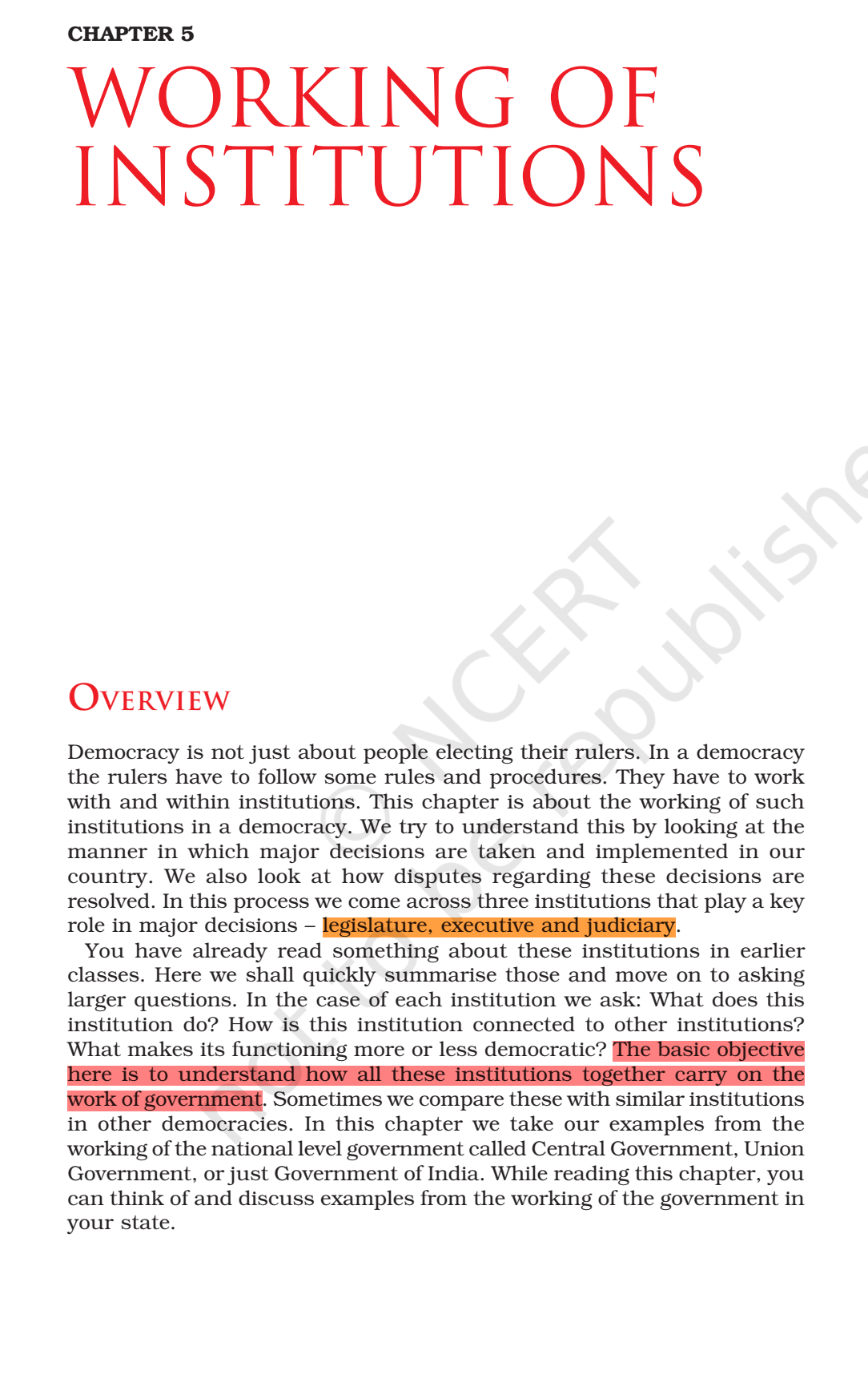 NCERT Book Class 9 Social Science (Civics) Chapter 5 Working of ...