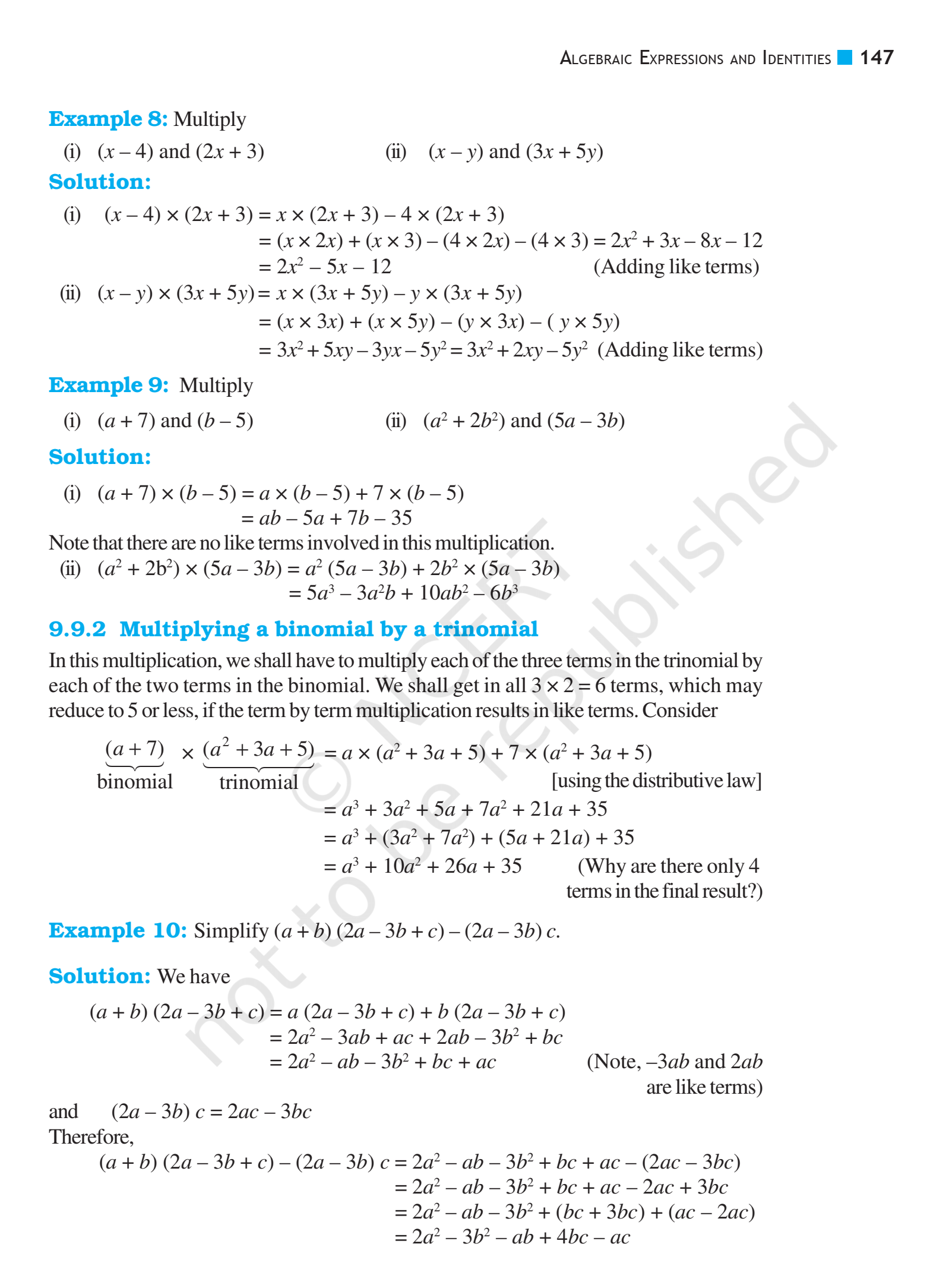 NCERT Book Class 8 (Maths) Chapter 9 Algebraic Expressions Identities
