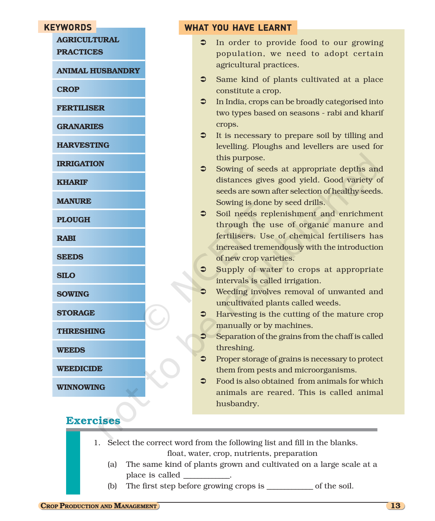NCERT Book Class 8 (Science) Chapter 1 Crop Production and Management