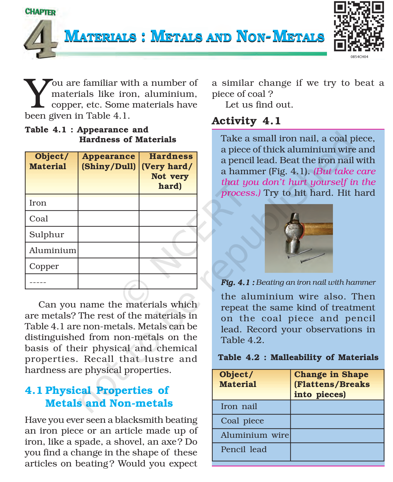 NCERT Book Class 8 (Science) Chapter 4 Materials: Metals and Non-Metals NCERT Book Class 8 (Science) Chapter 4 Materials: Metals and Non-Metals