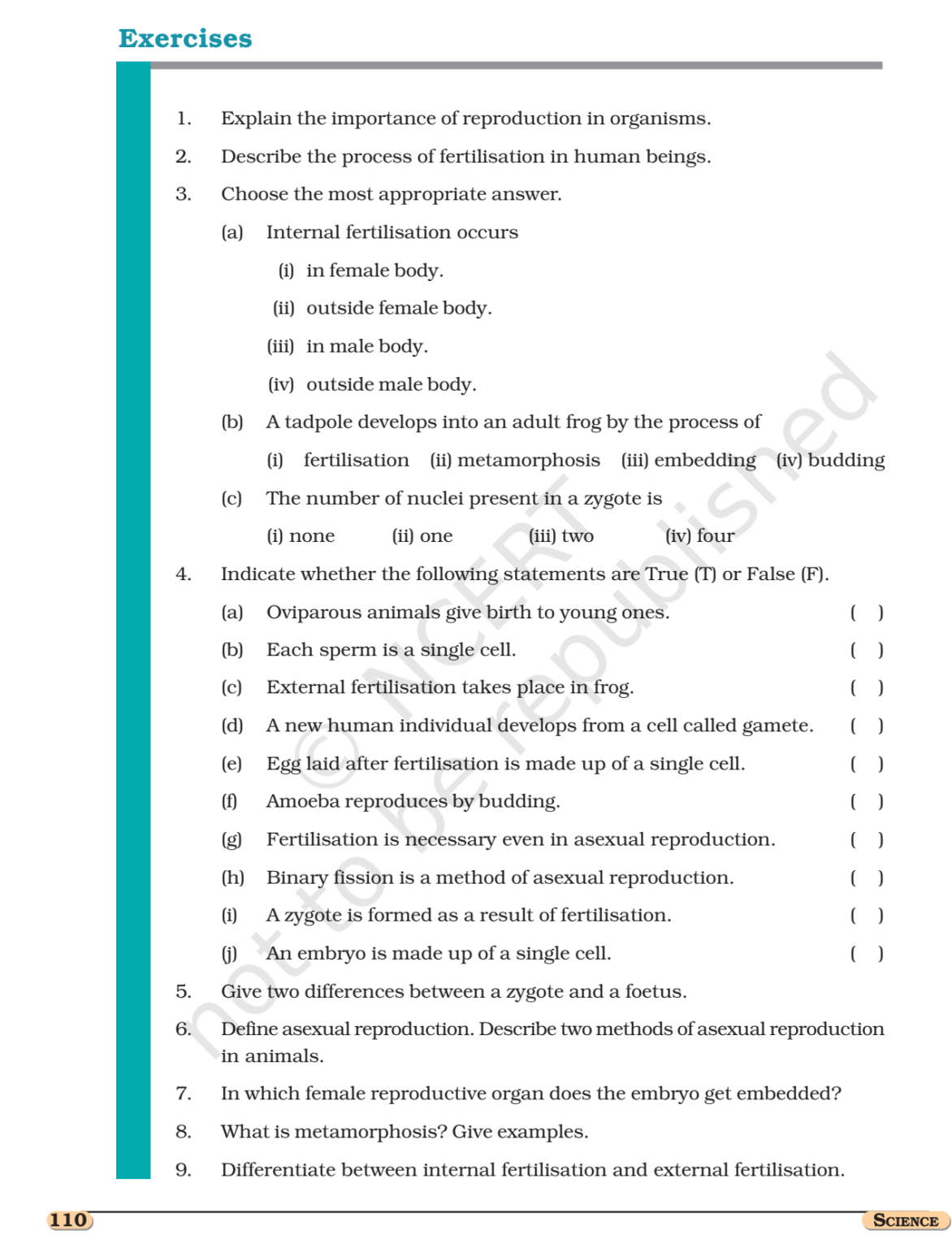 NCERT Book Class 8 (Science) Chapter 9 Reproduction in Animals
