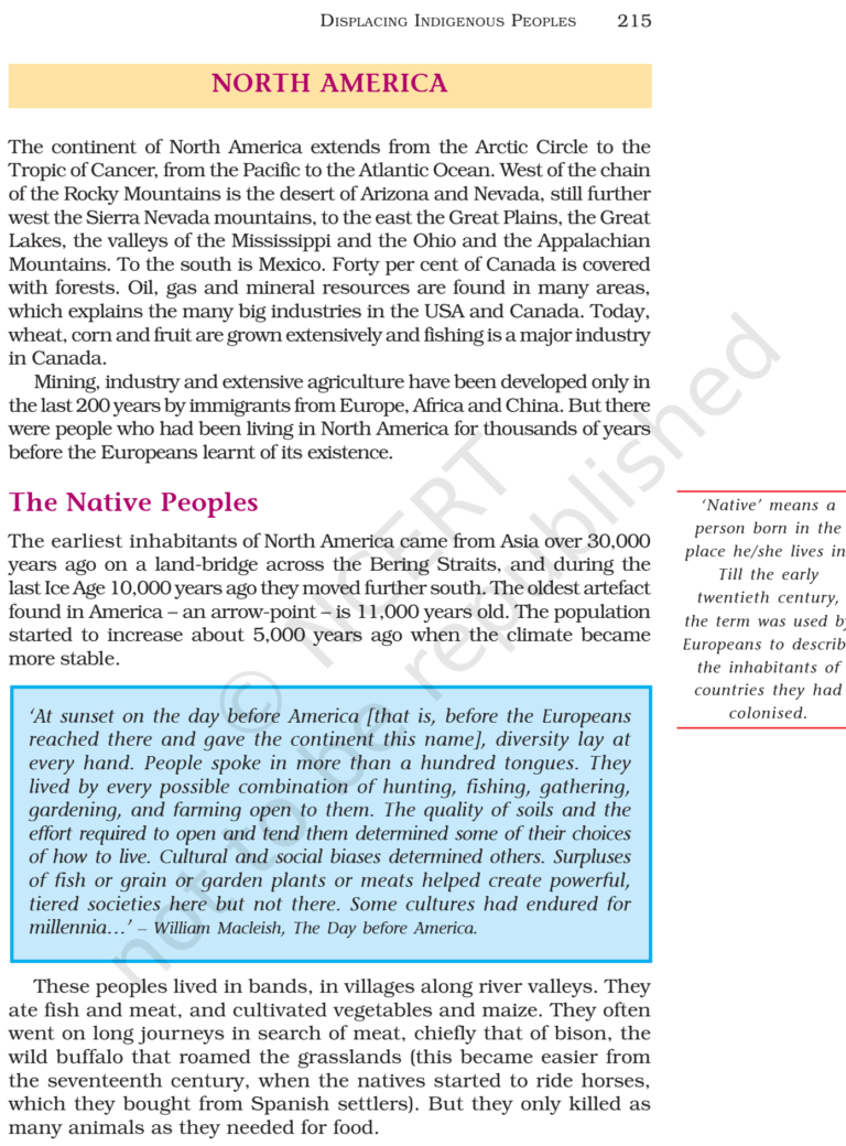 NCERT Book Class 11 (History) Chapter 10 Displacing Indigenous Peoples