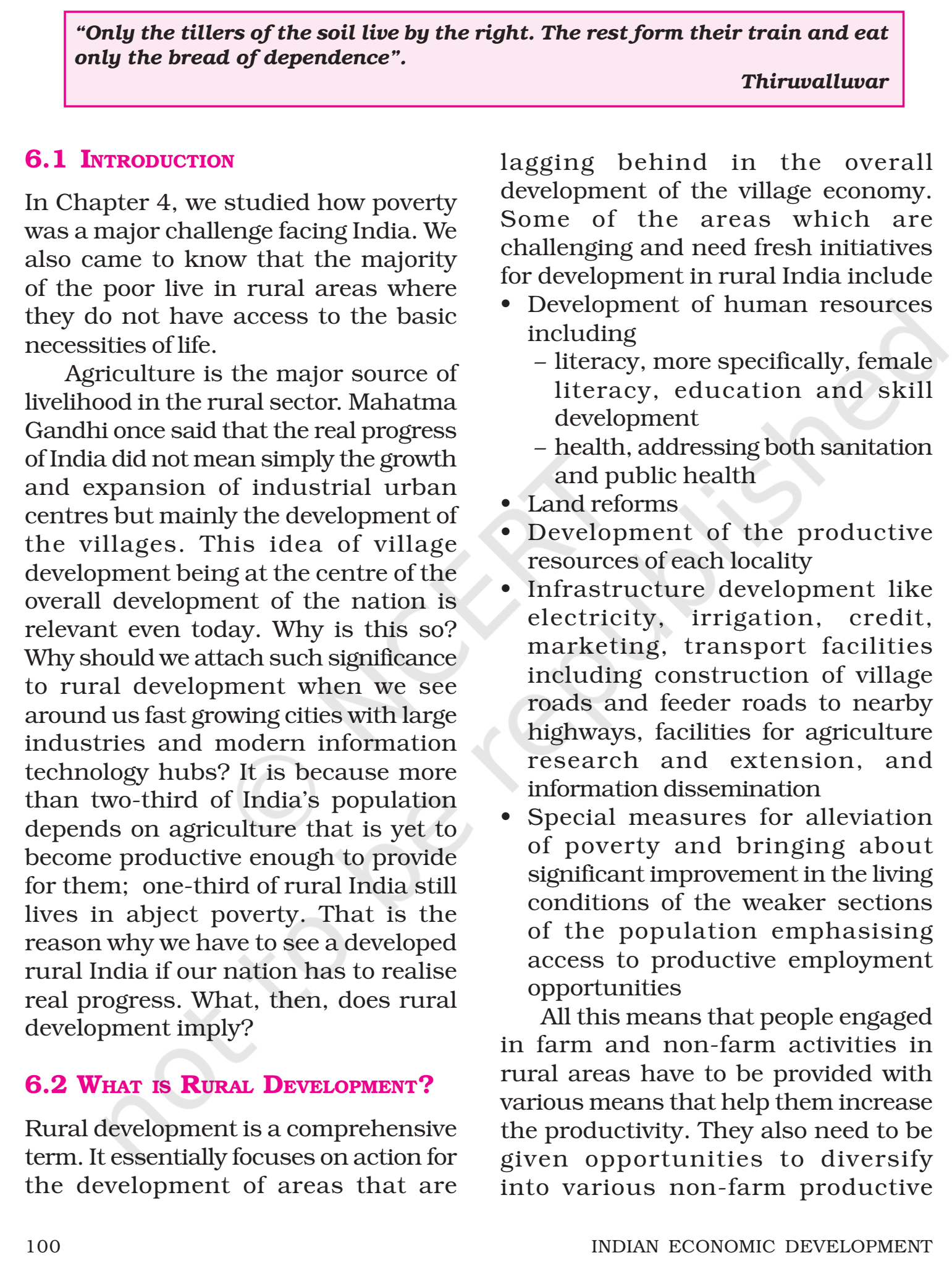 NCERT Book Class 11 (Economics) Chapter 6 Rural Development