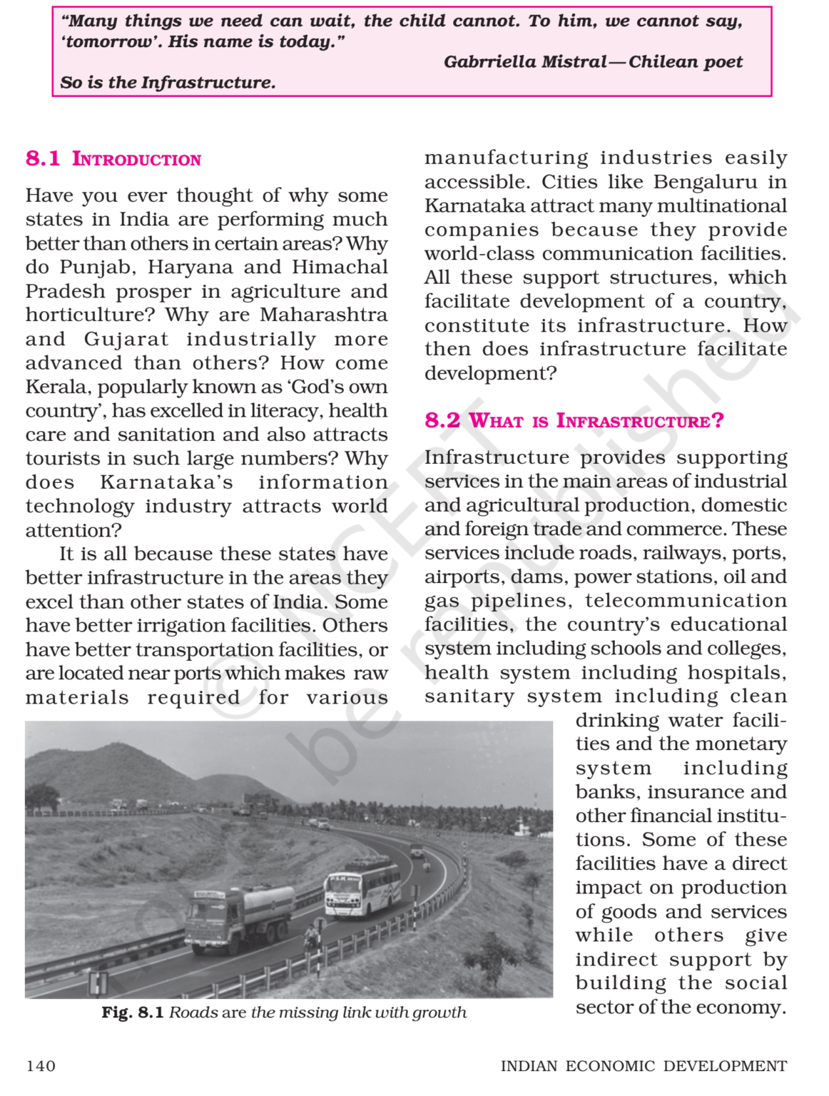 NCERT Book Class 11 (Economics) Chapter 8 Infrastructure