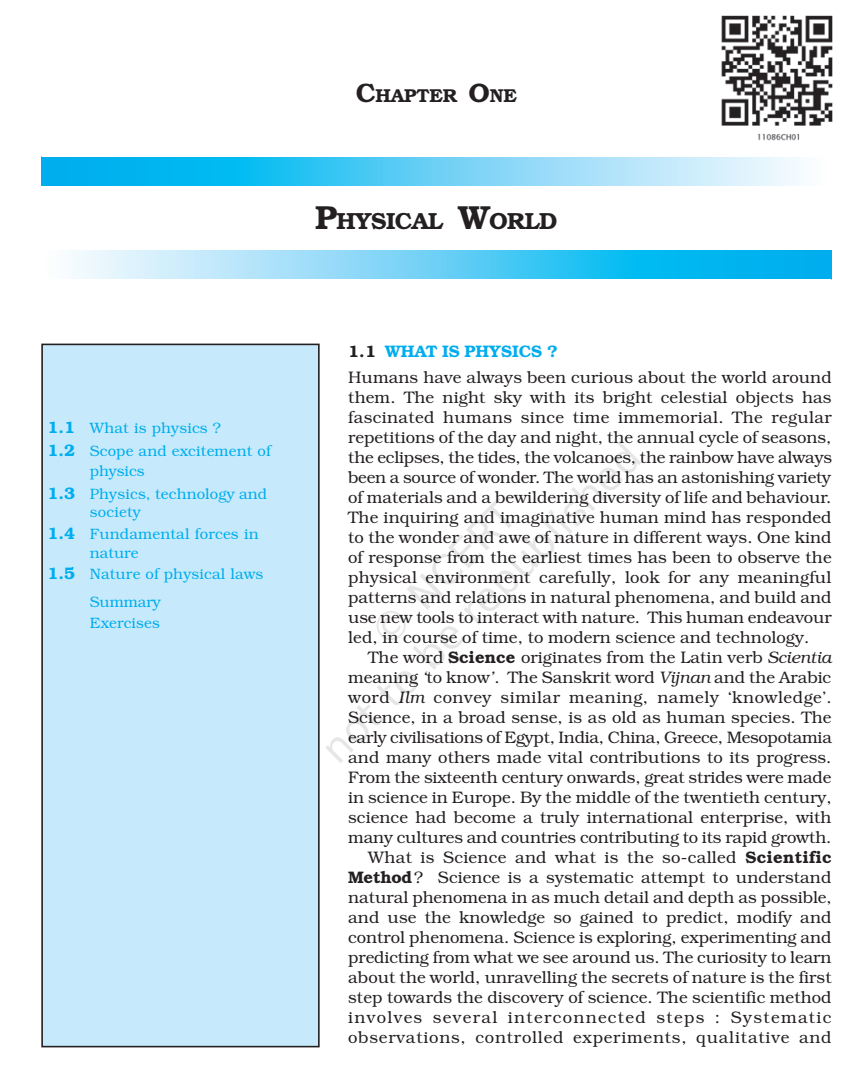 NCERT Book Class 11 (Physics) Chapter 1 Physical World