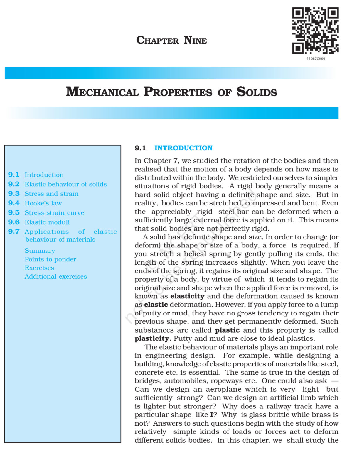 NCERT Book Class 11 (Physics) Chapter 9 Mechanical Properties Of Solids