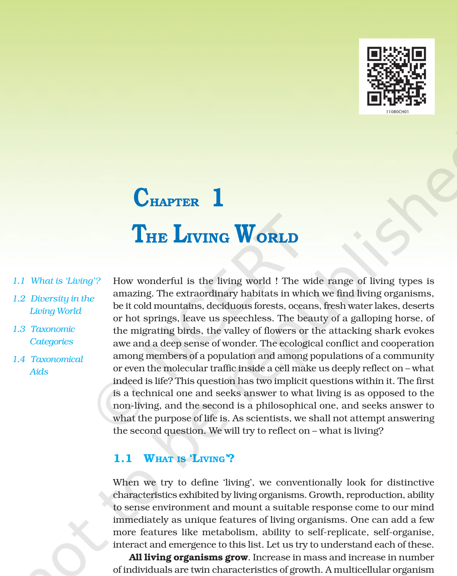 NCERT Book Class 11 (Biology) Chapter 1 The Living World