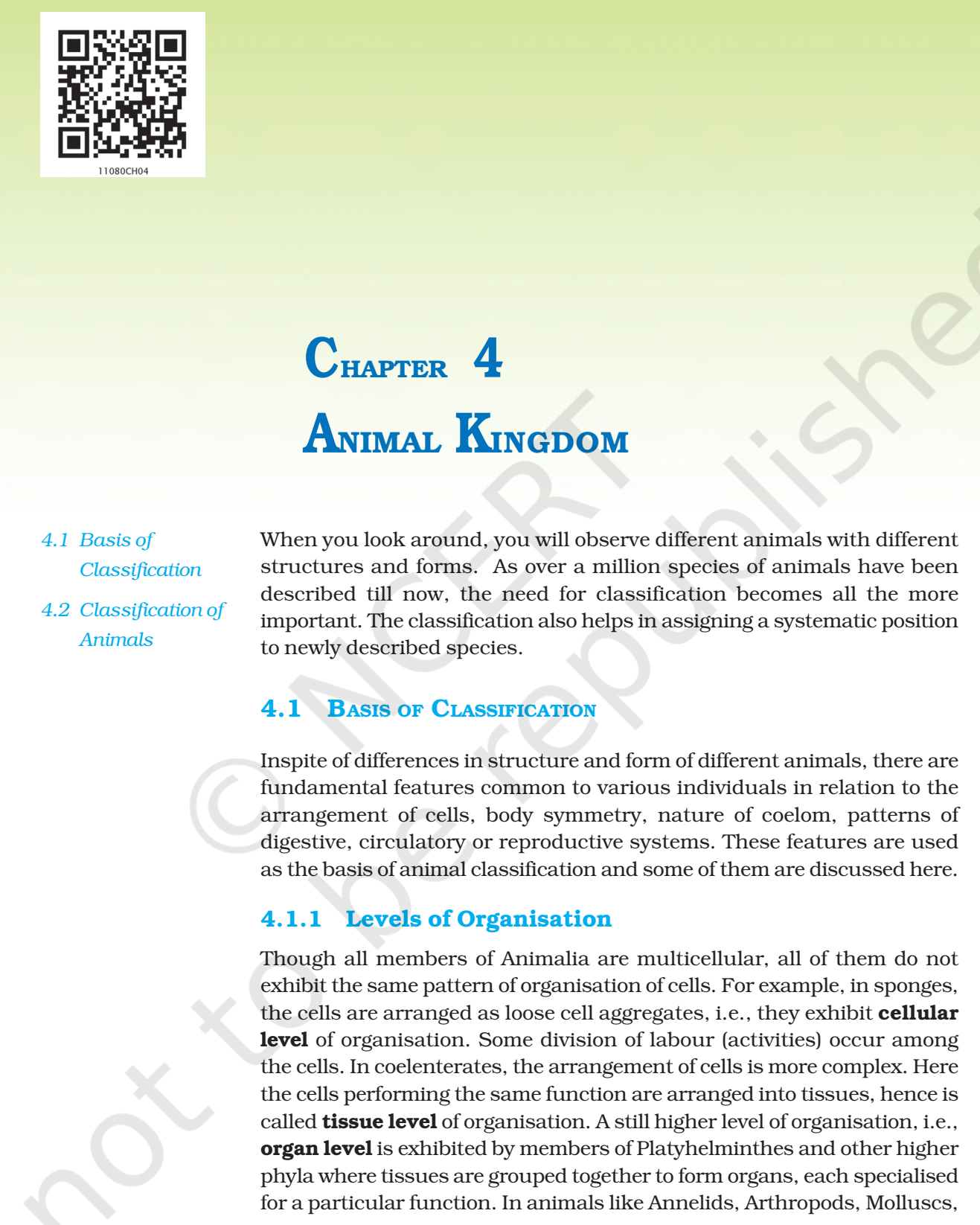 NCERT Book Class 11 (Biology) Chapter 4 Animal Kingdom