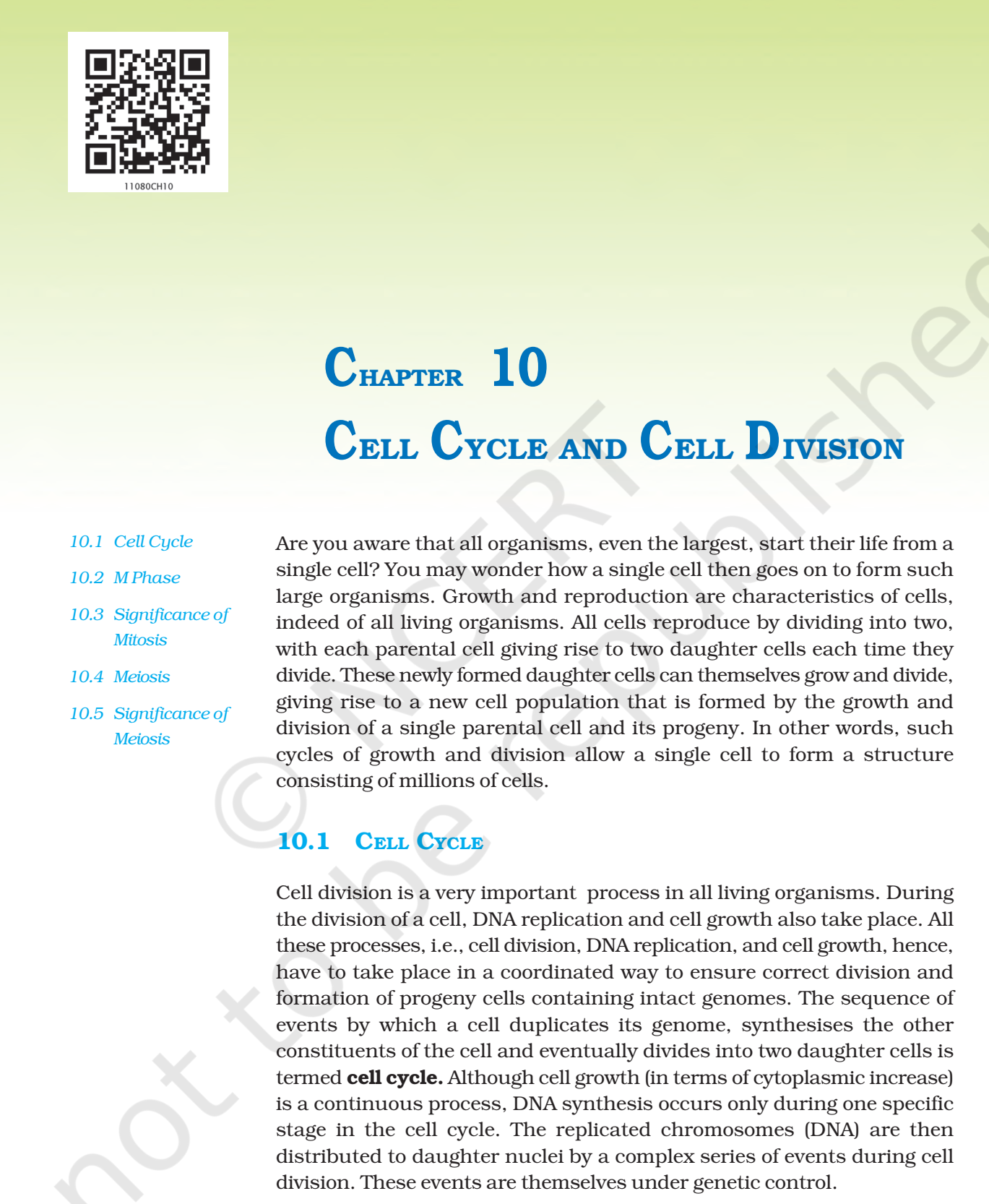 NCERT Book Class 11 (Biology) Chapter 10 Cell Cycle and Cell Division