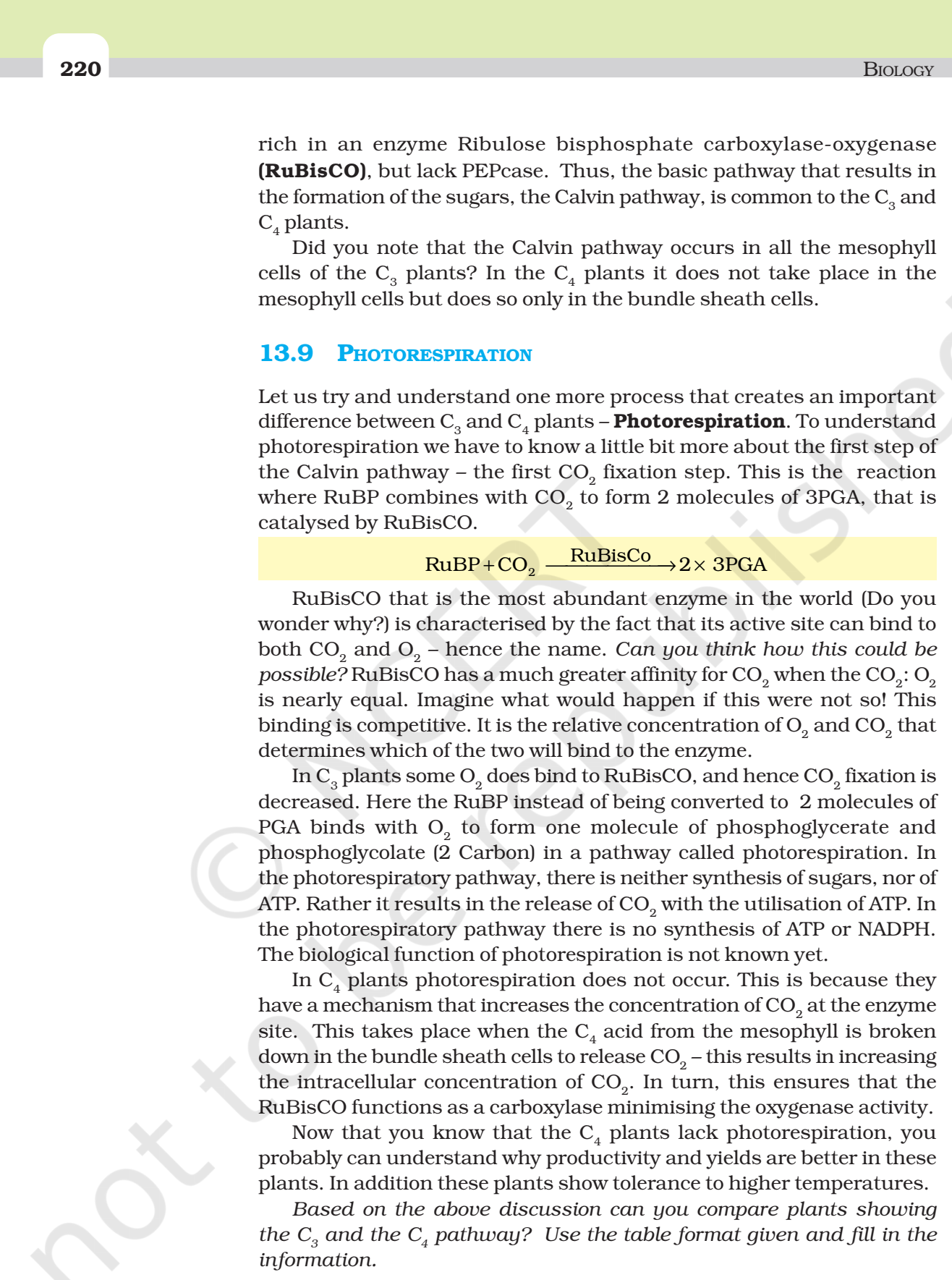 NCERT Book Class 11 (Biology) Chapter 13 Photosynthesis in Higher Plants