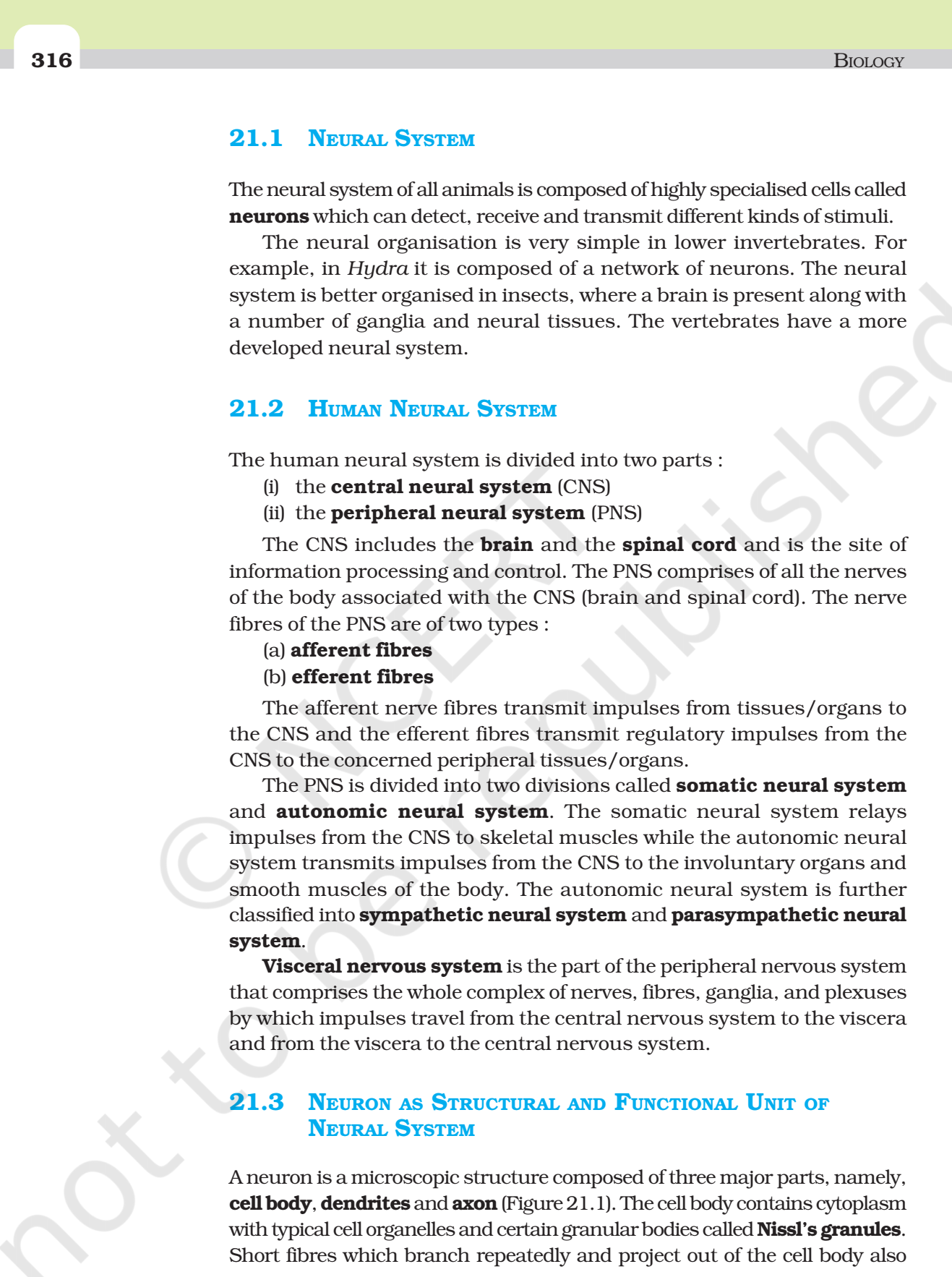 NCERT Book Class 11 (Biology) Chapter 21 Neural Control and Coordination