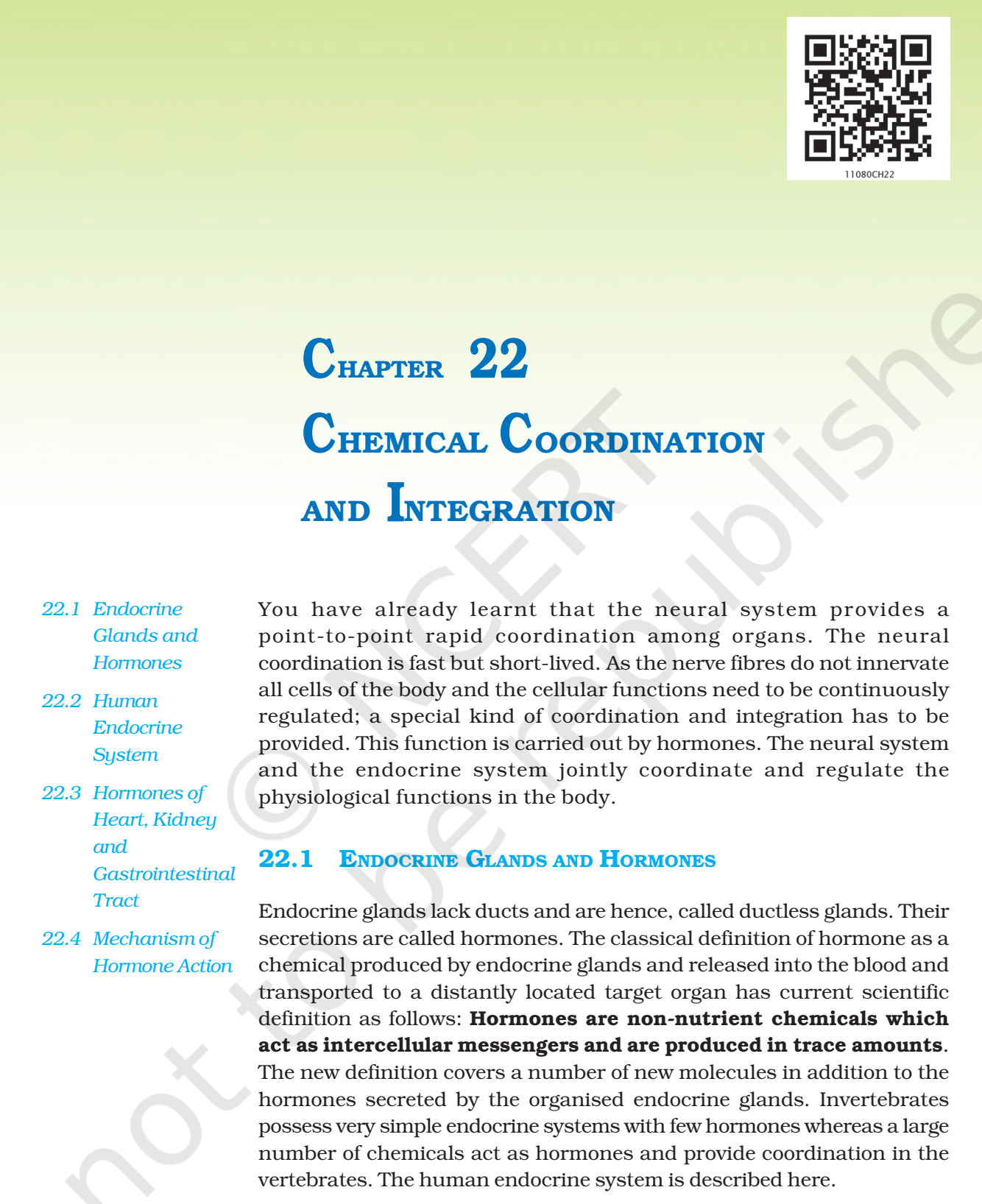 Ncert Book Class 11 Biology Chapter 22 Chemical Coordination And