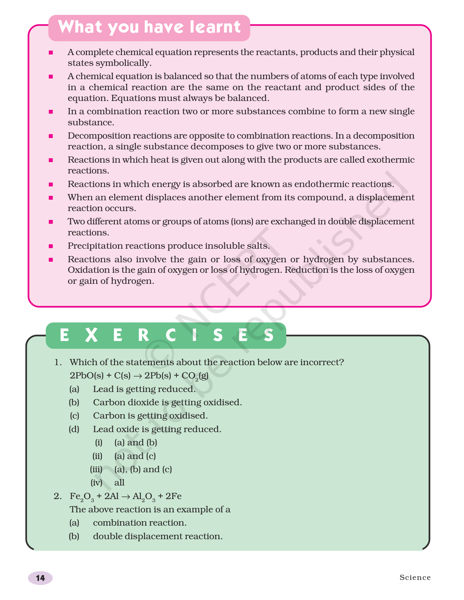 NCERT Book Class 10 (Science) Chapter 1 Chemical Reactions and Equations.