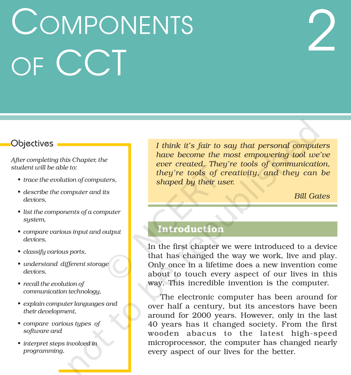 NCERT Book Class 11 (Computer Communication Technology ) Chapter 2 Components of CCT