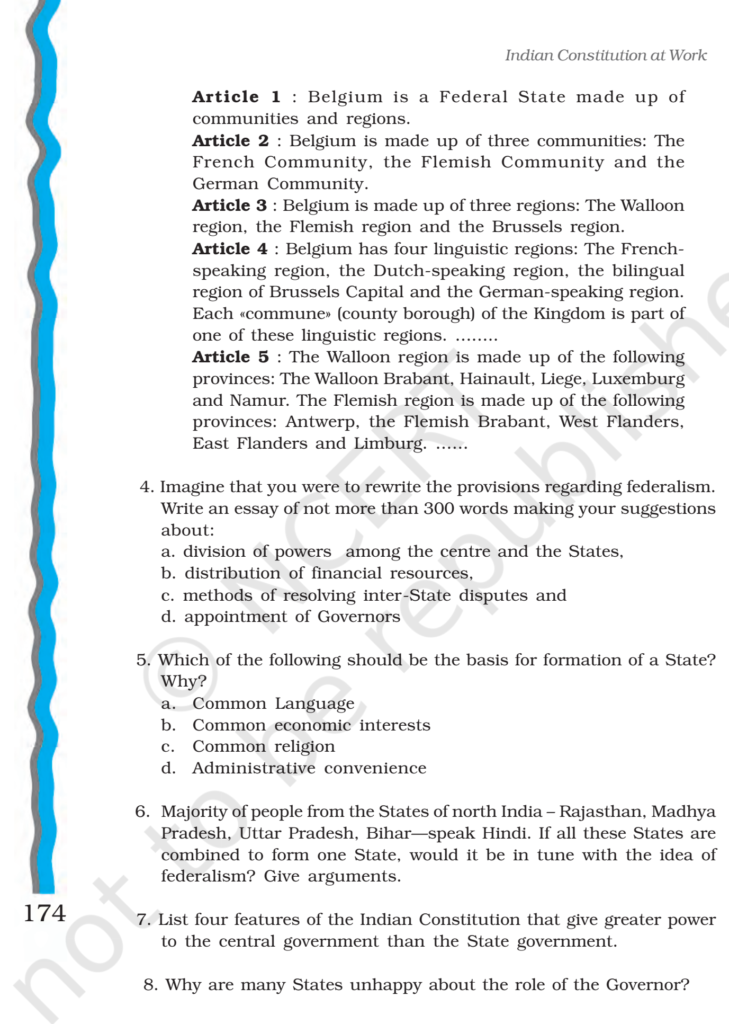 NCERT Book Class 11 Political Science Chapter 7 Federalism