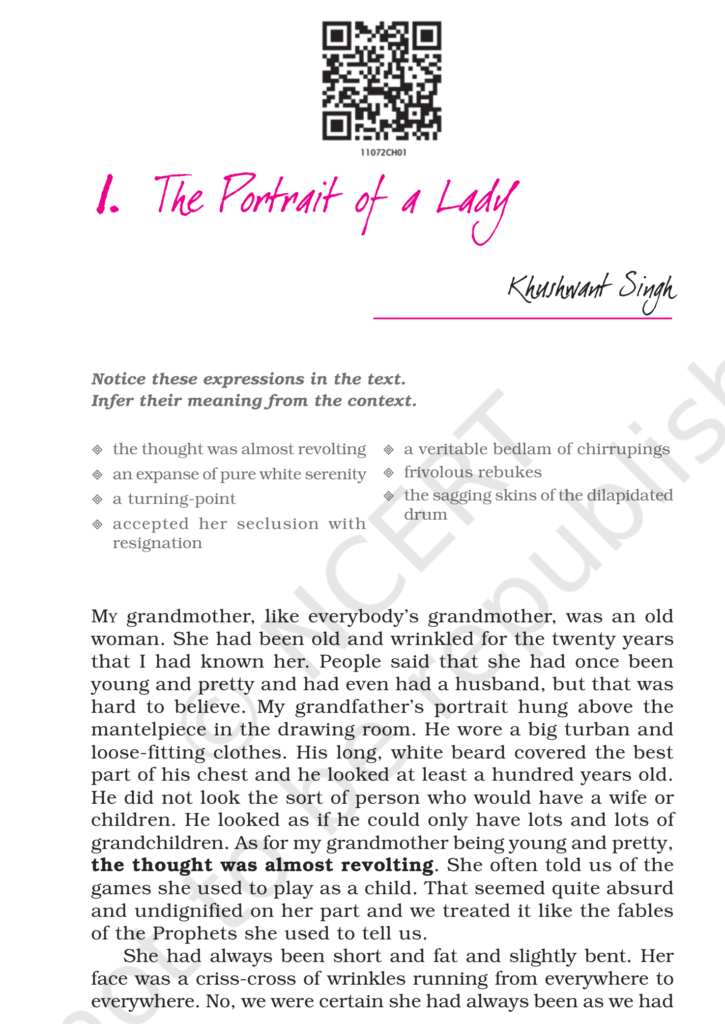 NCERT Book Class 11 English Chapter 1 The Portrait Of A Lady NCERT Book Class 11 English Chapter 1 The Portrait Of A Lady