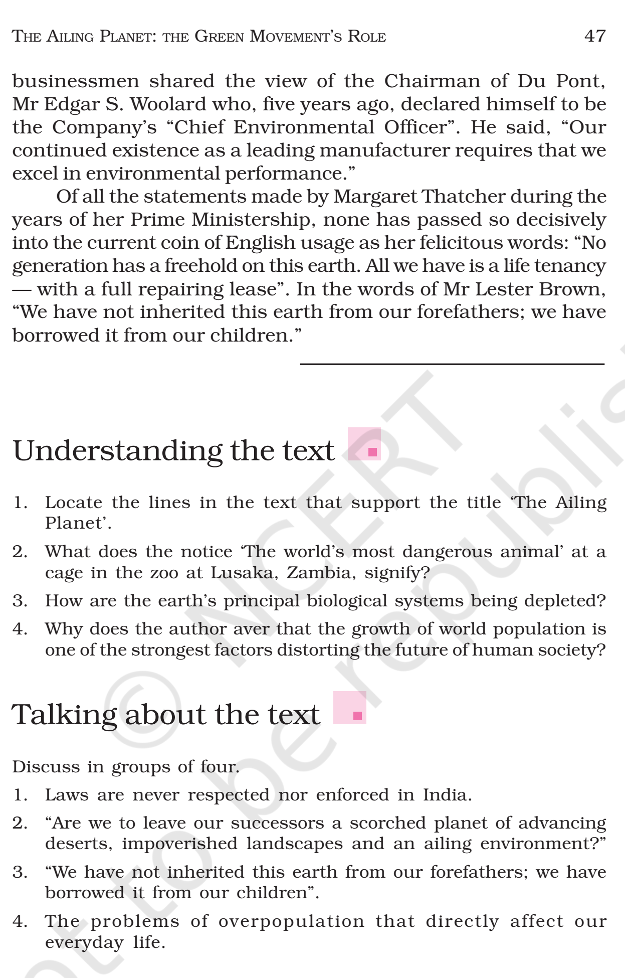 NCERT Book Class 11 (English) Chapter 5 The Ailing Planet: the Green ...