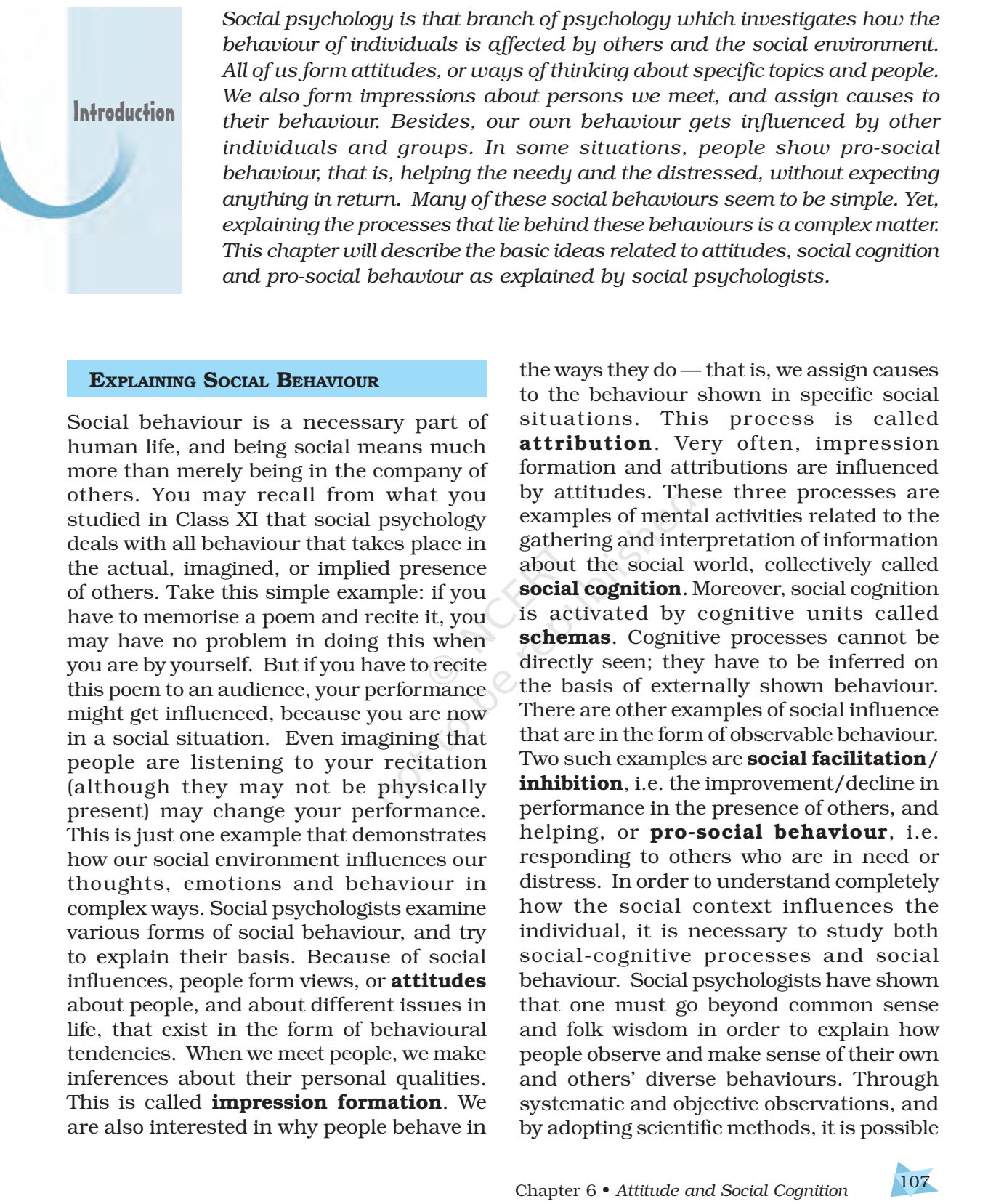 NCERT Book Class 12 (Psychology) Chapter 6 Attitude And Social Cognition