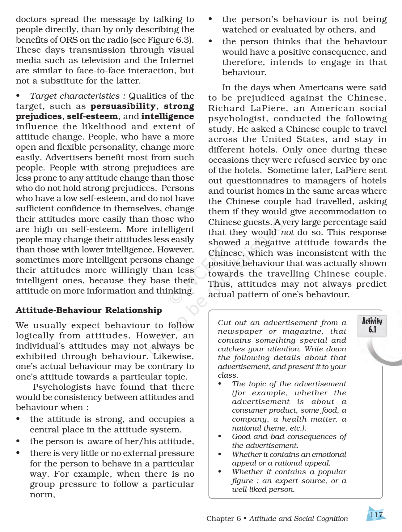 NCERT Book Class 12 (Psychology) Chapter 6 Attitude And Social Cognition