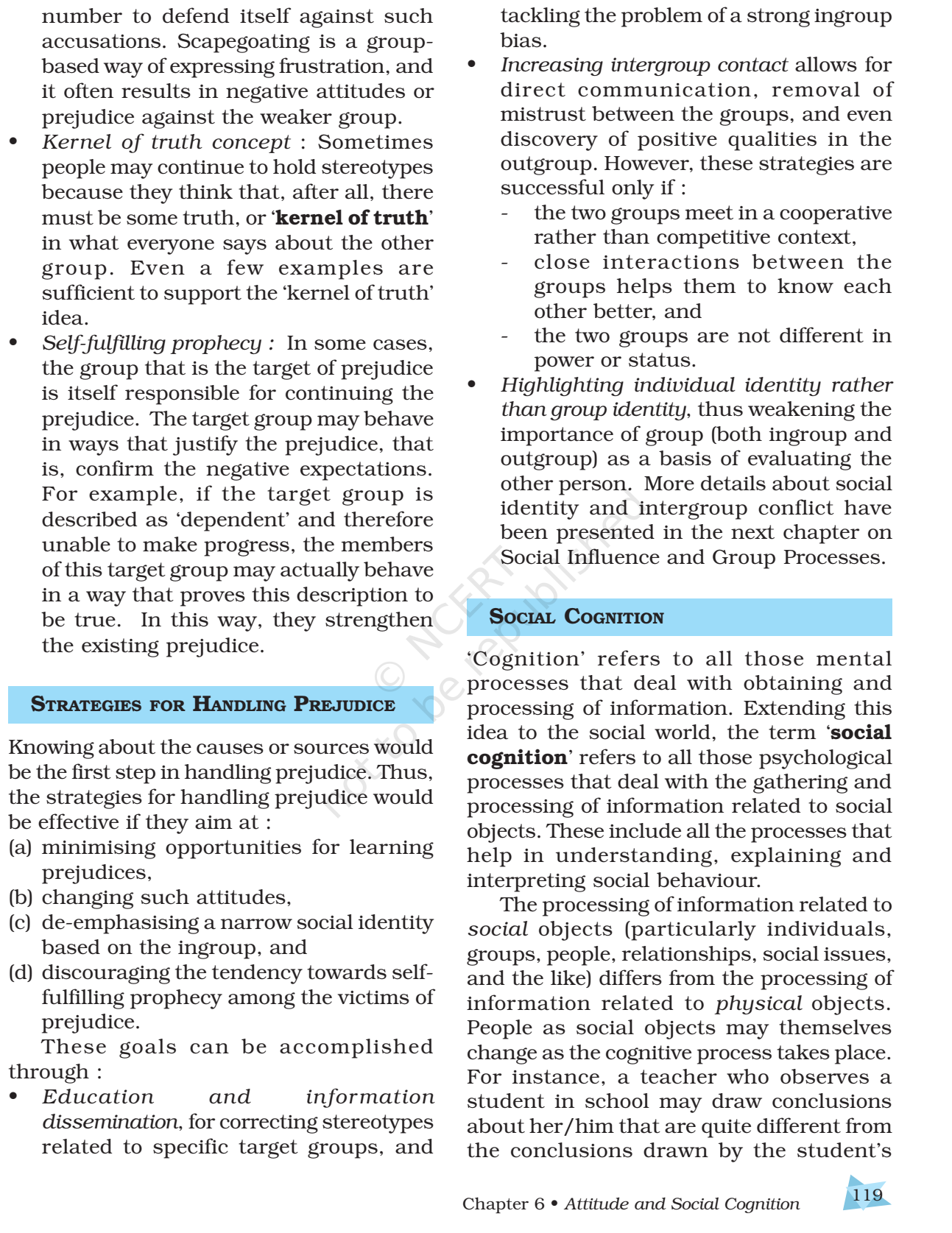 NCERT Book Class 12 (Psychology) Chapter 6 Attitude And Social Cognition