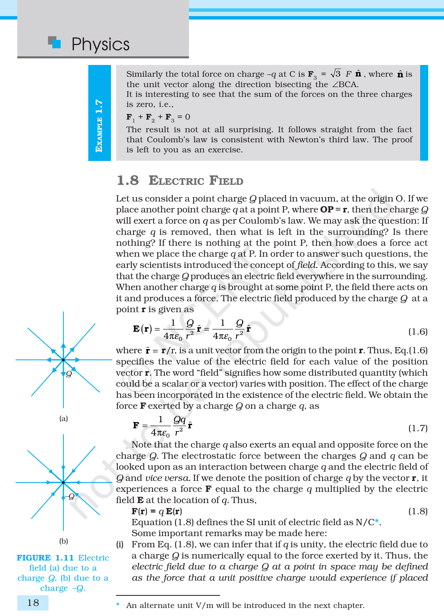 NCERT Book Class 12 (Physics) Chapter 1 Electric Charges And Fields