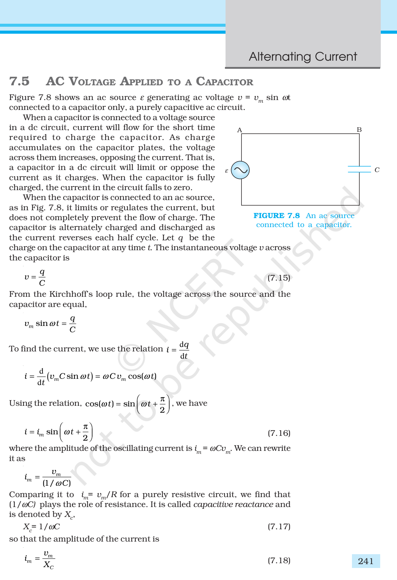 NCERT Book Class 12 (Physics) Chapter 7 Alternating Current
