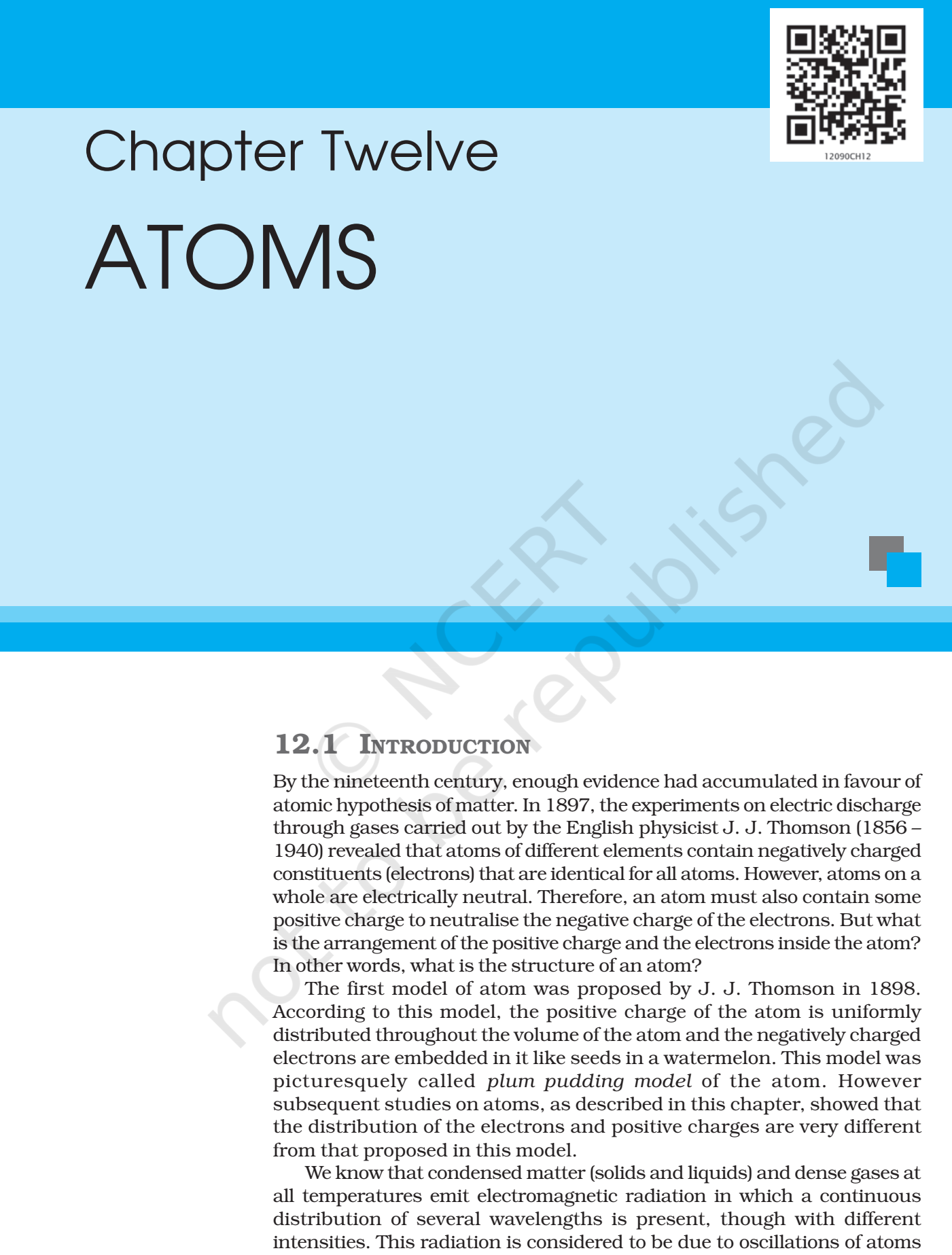 NCERT Book Class 12 (Physics) Chapter 12 Atoms