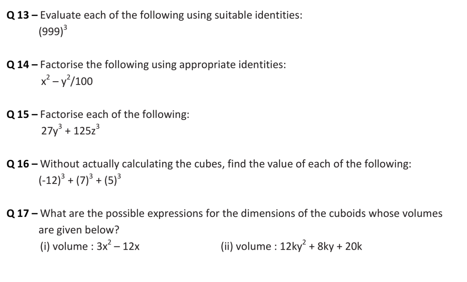 Polynomials For Class 9 Important Question