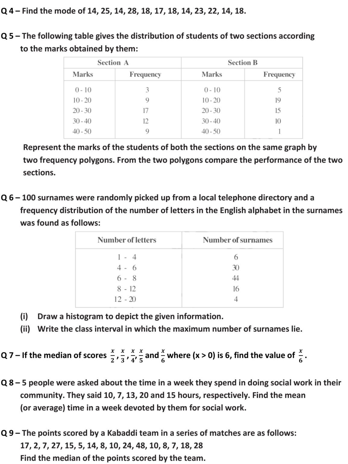Statistics For Class 9 Important Question