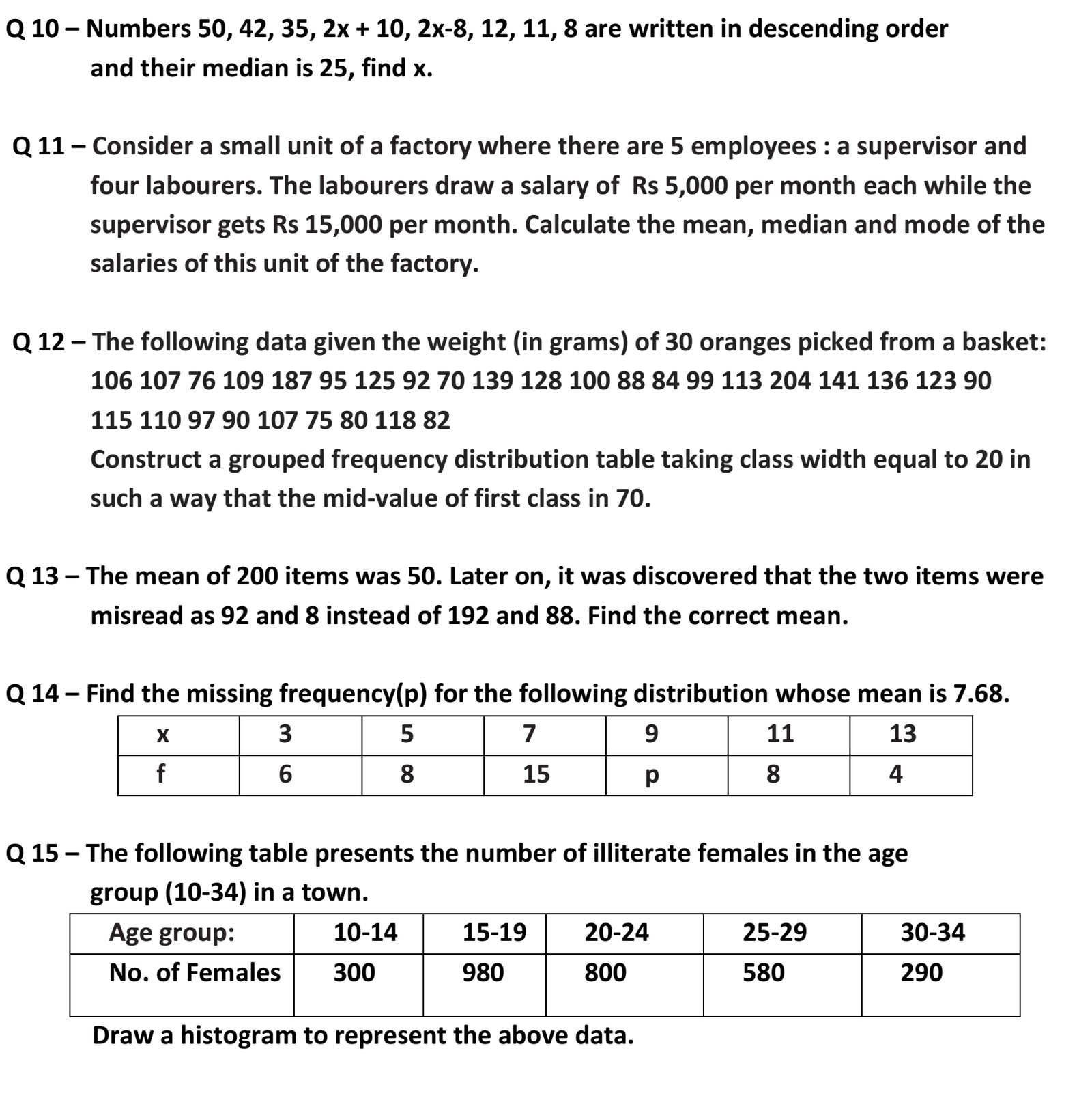 Statistics For Class 9 Important Question